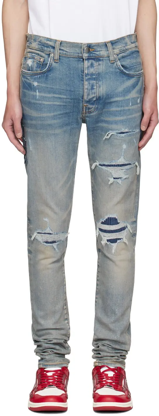 Amiri Indigo Varsity Repair Jeans In Clay Indigo - 59% Off